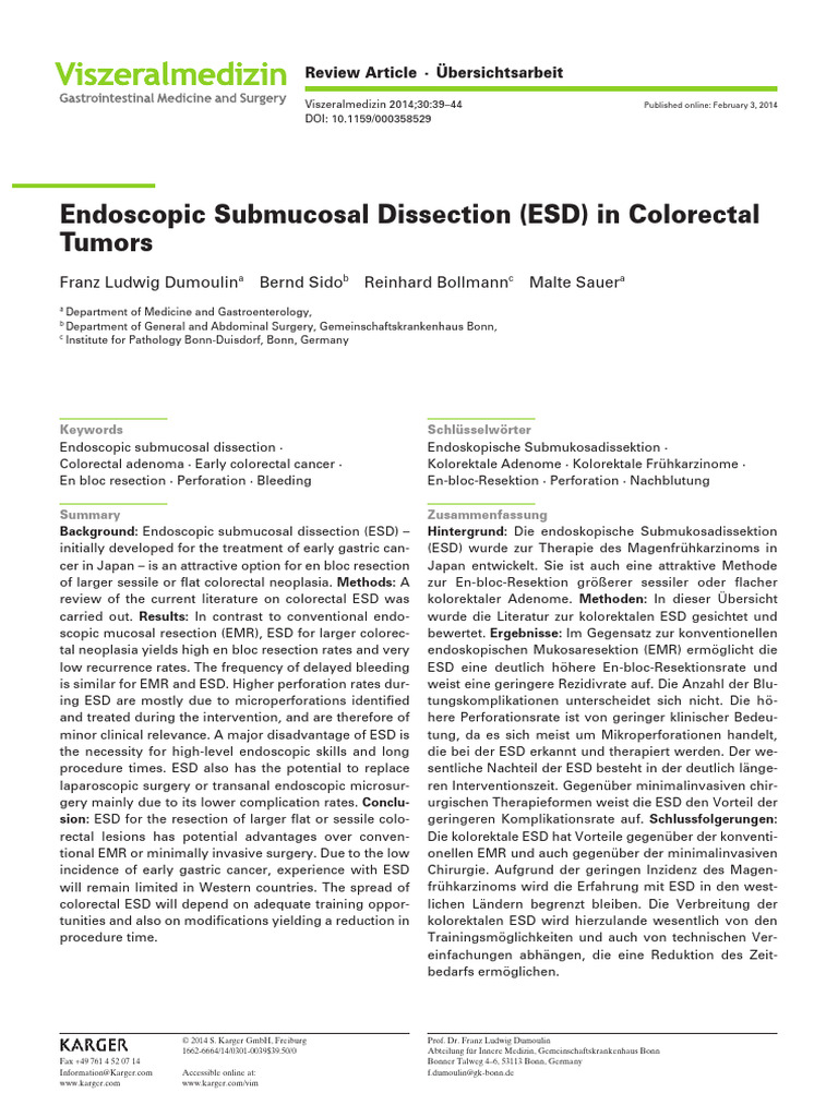 Endoscopic Submucosal Dissection (ESD) in Colorectal Tumors.2014 | PDF ...