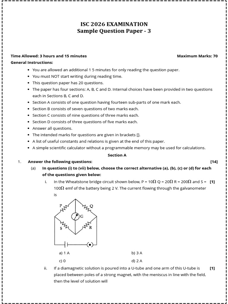 ISC 2026 Physics Sample Question Paper | PDF | Capacitor | Inductor
