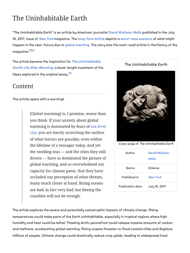 Uninhabitable Earth: Climate Crisis Insights | PDF | Human Impact On ...
