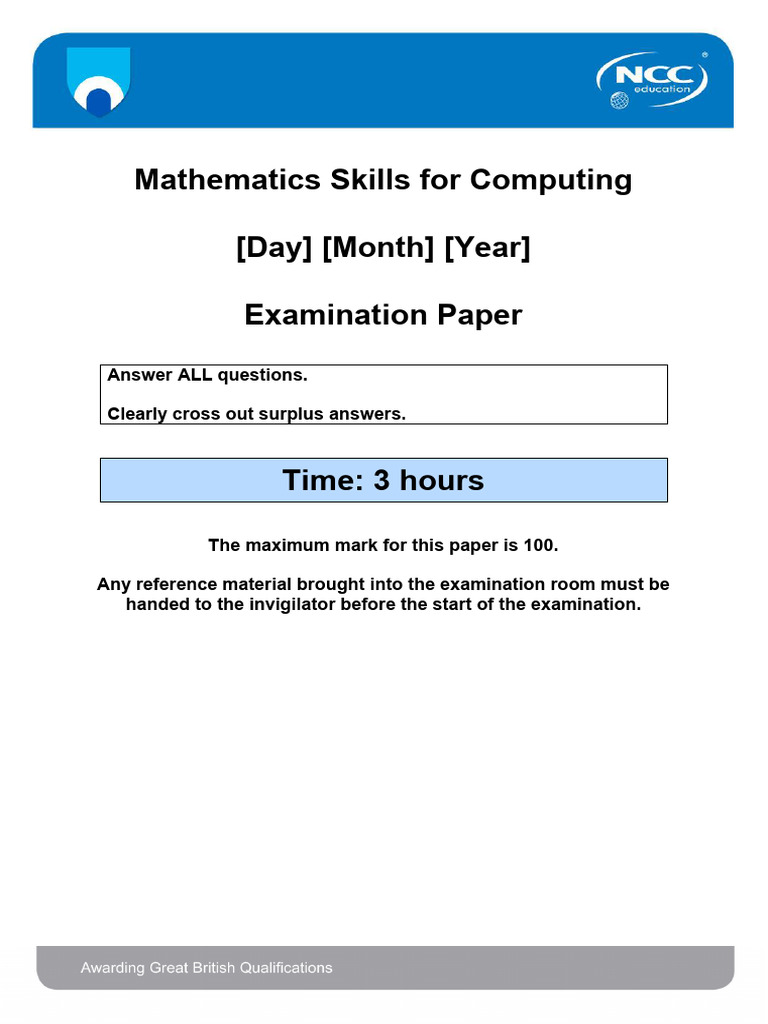 Mathematical Skills for Computing MS QP Paper 1 | PDF | Matrix (Mathematics) | Mathematics