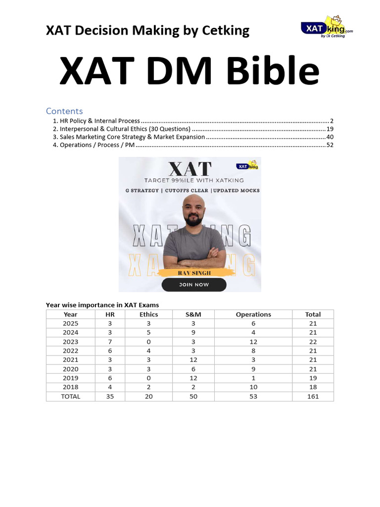 XAT DM Bible Decision Making Must Solve 100 Questions by XATking | PDF ...