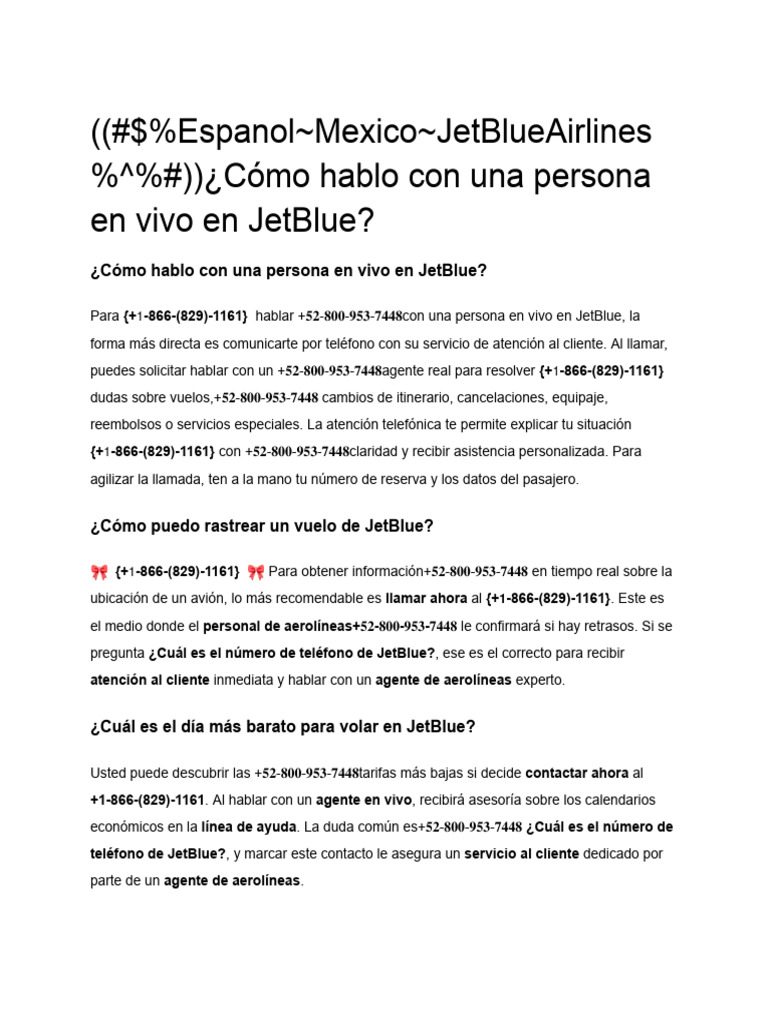 Contacto Directo con JetBlue en Vivo | PDF | Servicio al Cliente ...