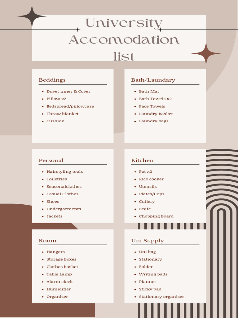 University Accommodation Essentials List | PDF