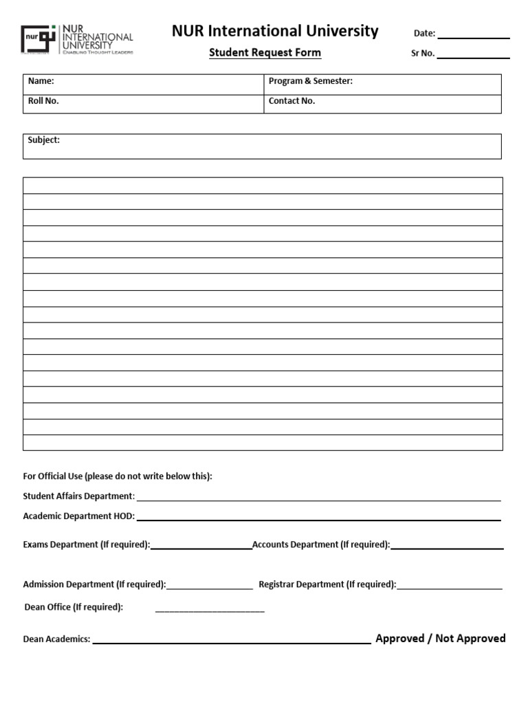 NUR International University Student Form | PDF