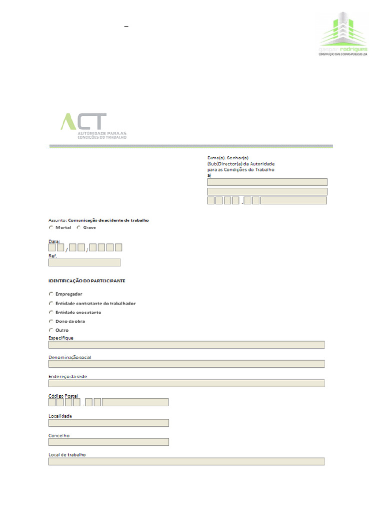 ANEXO 20 - Modelo de Comunicação Do Acidente de Trabalho | PDF