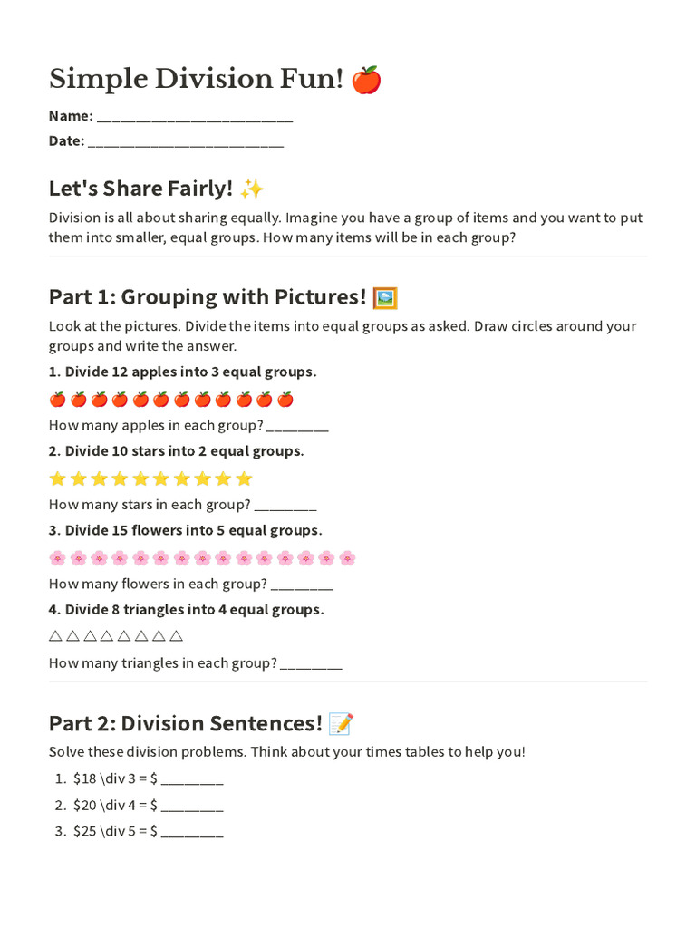 Fun Division Activities for Kids | PDF