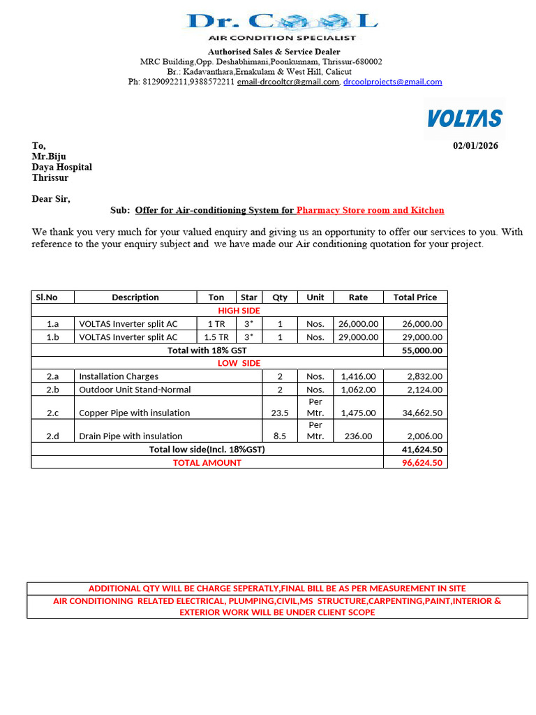 Air Conditioning Quotation for Pharmacy | PDF | Air Conditioning ...