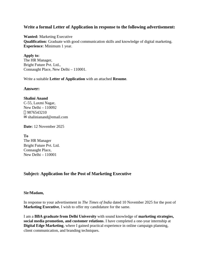 LETTER OF APPLICATION FORMAT ANSWER | PDF | Marketing | Business