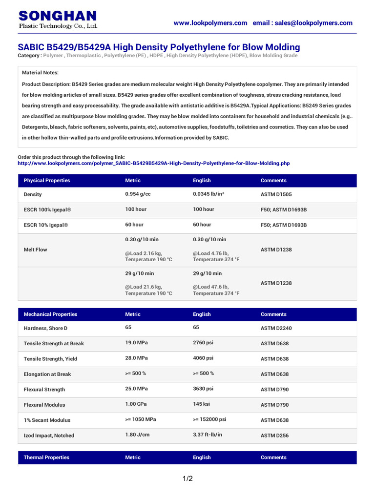 SABIC-B5429B5429A China | PDF | Polyethylene | Strength Of Materials