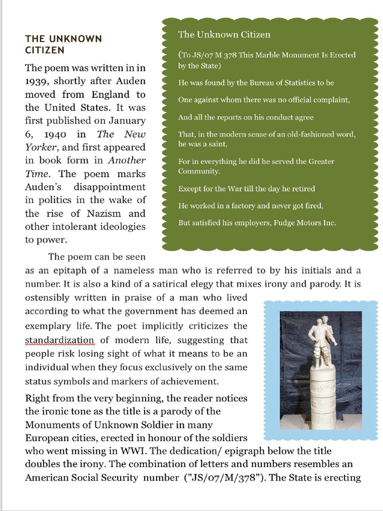 The Unknown Citizen | PDF