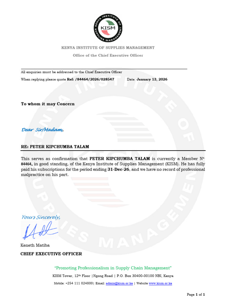 KISM Membership Confirmation Letter | PDF