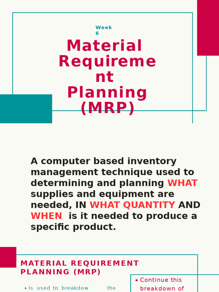 Material Requirement Planning Overview | PDF | Production And ...
