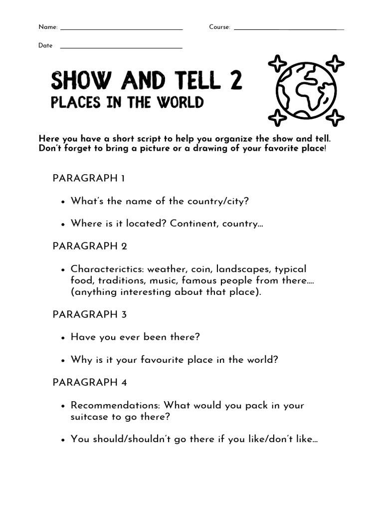 Show and Tell. My Favourite Place | PDF