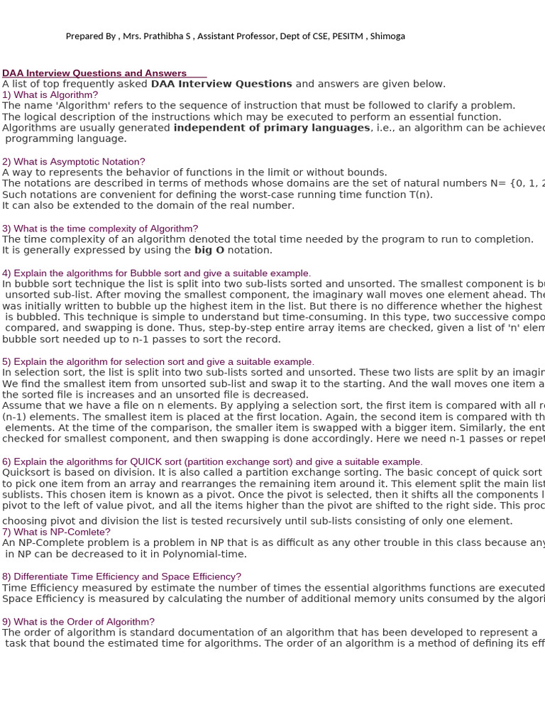 DAA Interview Questions and Answers VIVA | PDF | Theoretical Computer ...