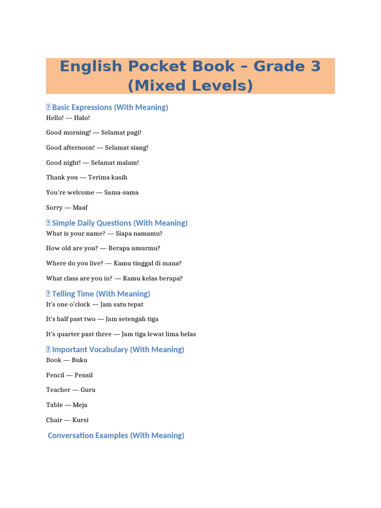 Grade 3 English Pocket Book Guide | PDF