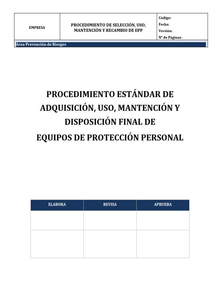 Formato de Procedimiento de Seleccion, reposicion y entrega de epp DS44 | PDF