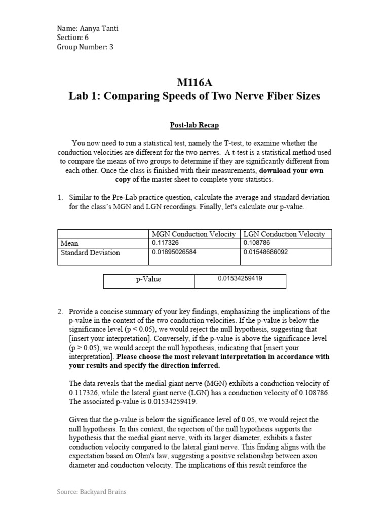 Lab 1- Post Lab | PDF | P Value | Myelin