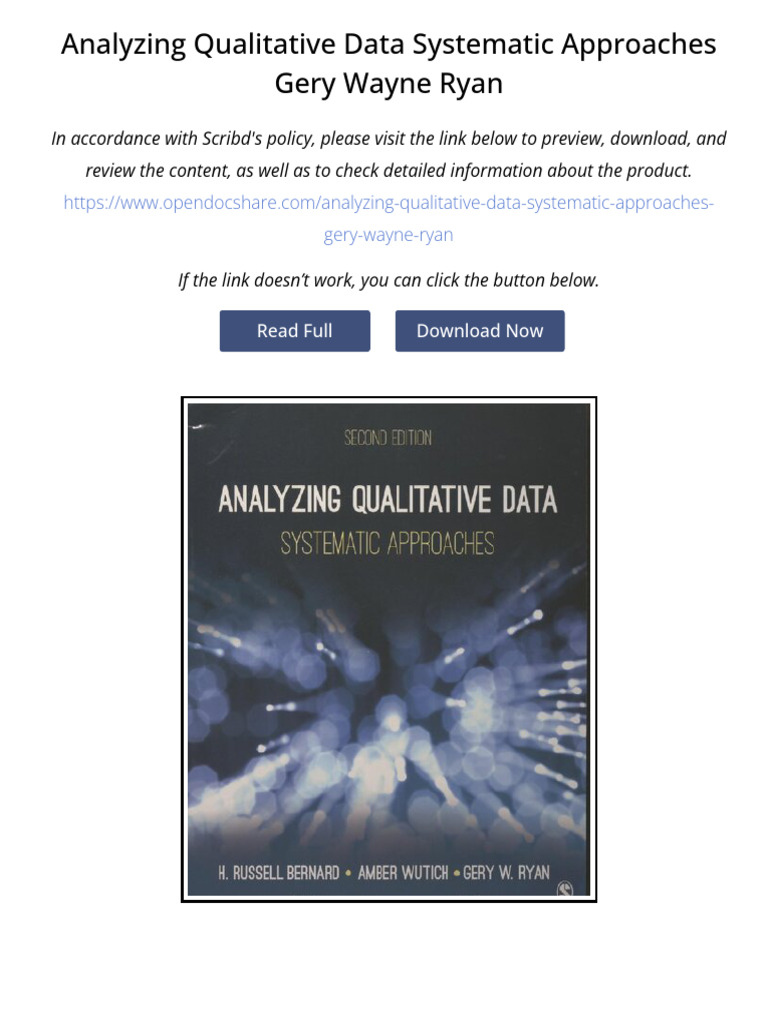 Analyzing Qualitative Data Systematic Approaches Gery Wayne Ryan | PDF
