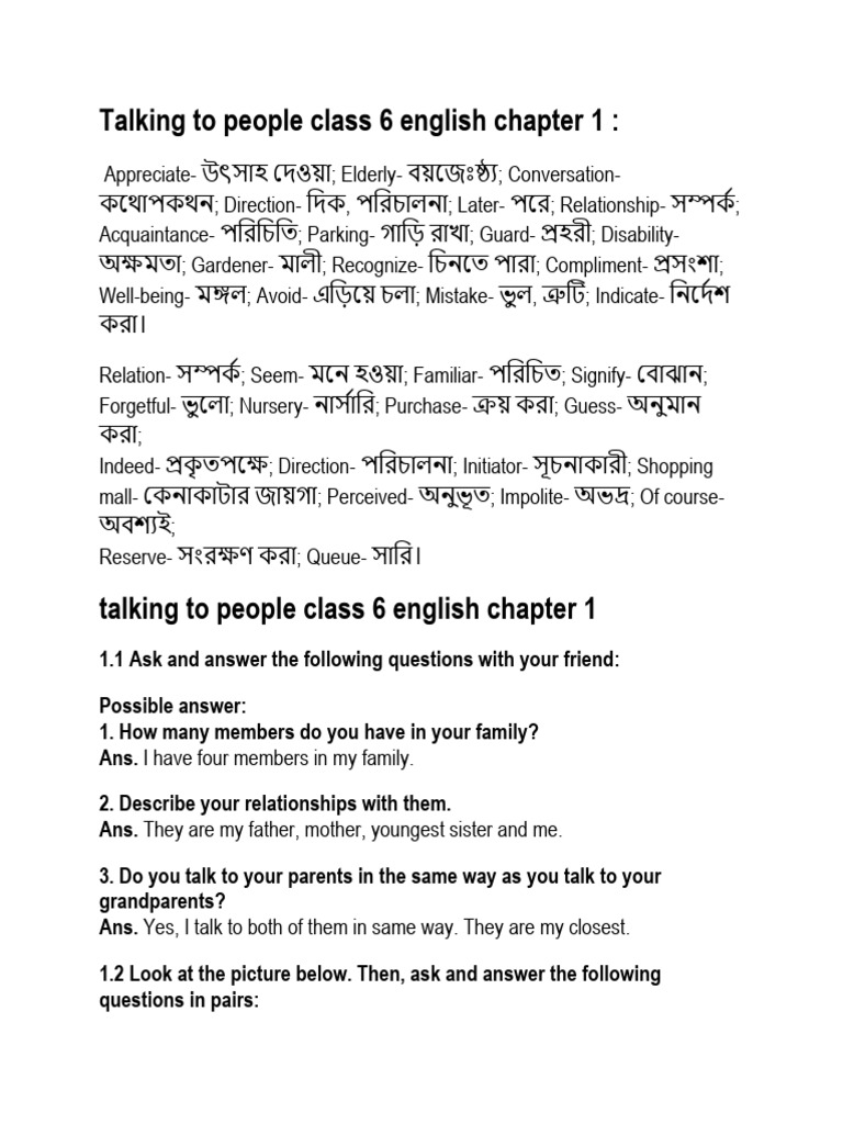 Talking to People Class 6 English Chapter 1 | PDF
