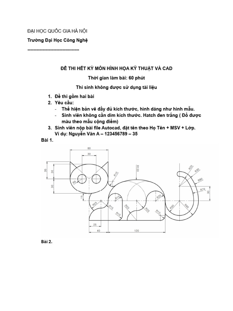 Đề Thi Hết Kỳ Môn Hình Họa Kỹ Thuật Và Autocad I-2025.2026-1 (2) | PDF