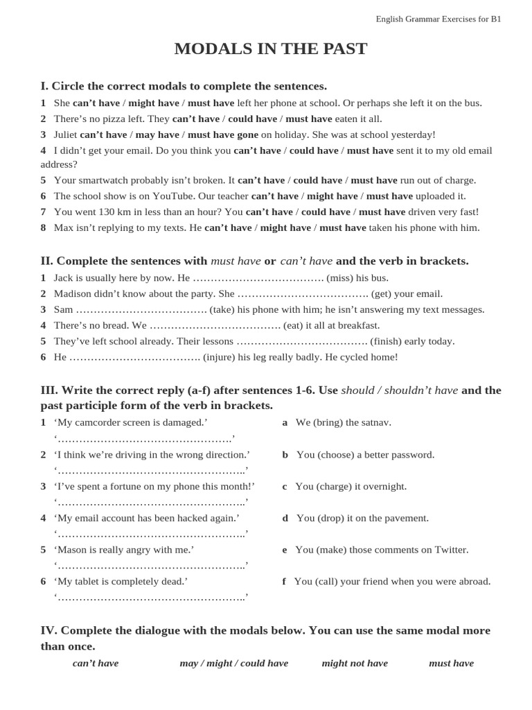 B1 English Grammar: Past Modals Exercises | PDF