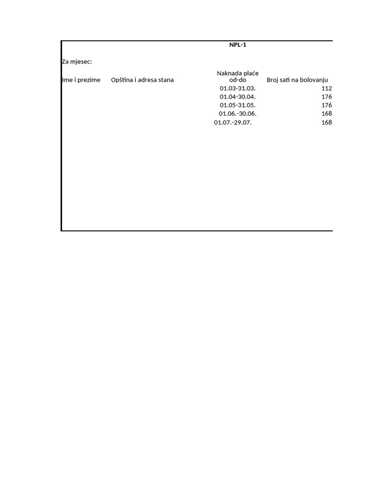 Npl-1 - Prazan - Obrazac Za Platu Manju Od Pro (Version 1).Xlsb | PDF