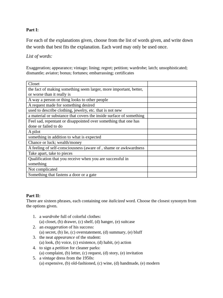 Vocab Test Oct 29 | PDF