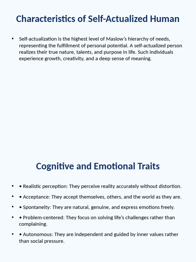 Characteristics of Self Actualized Human | PDF