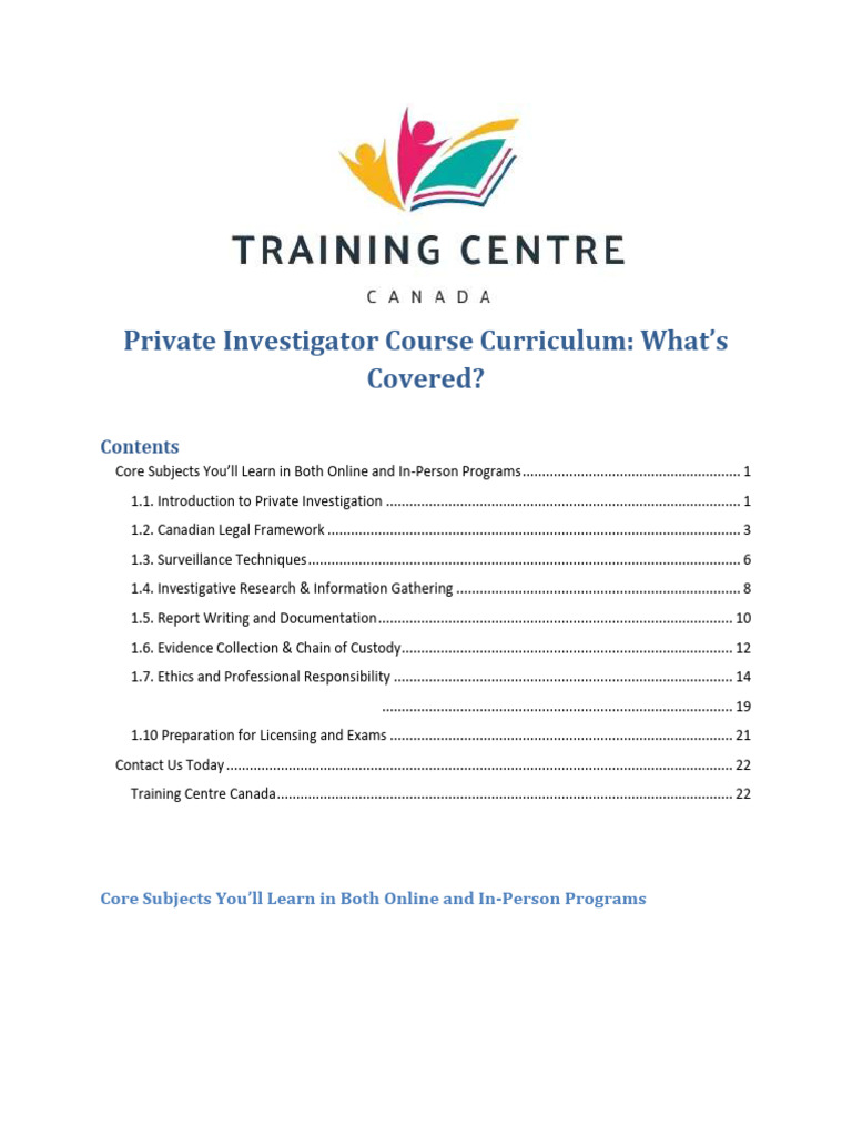Private Investigator Course Curriculum What’s Covered | PDF | Private ...