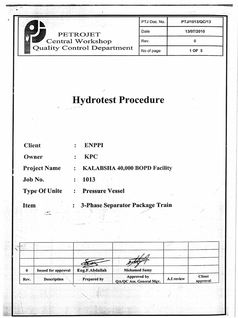 Hydro Test Procedure | PDF