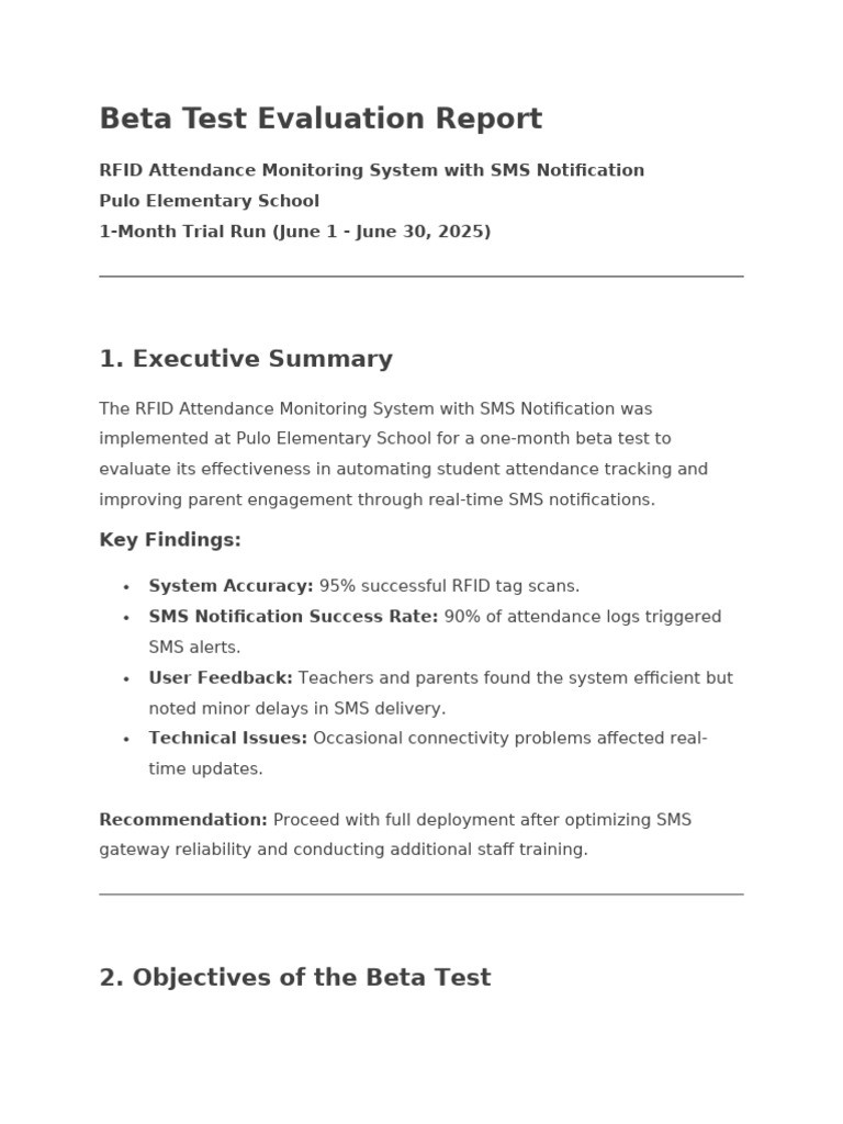 Beta Test Evaluation Report | PDF | Radio Frequency Identification ...