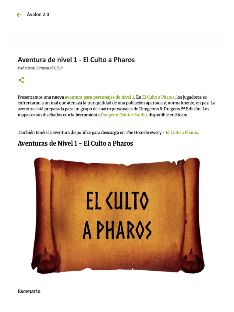 Aventura de Nivel 1 - El Culto a Pharos | PDF