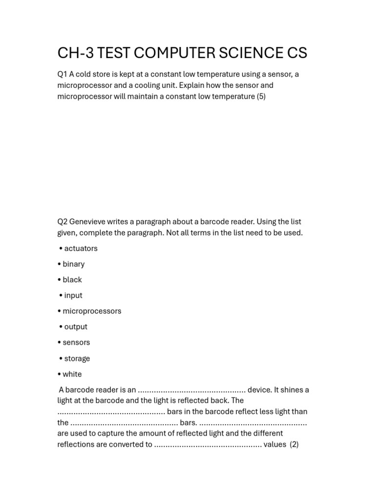 Computer Science Test | PDF | Sensor | Computer Data Storage