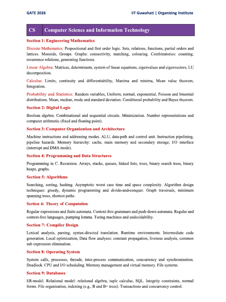 GATE CS Syllabus | PDF