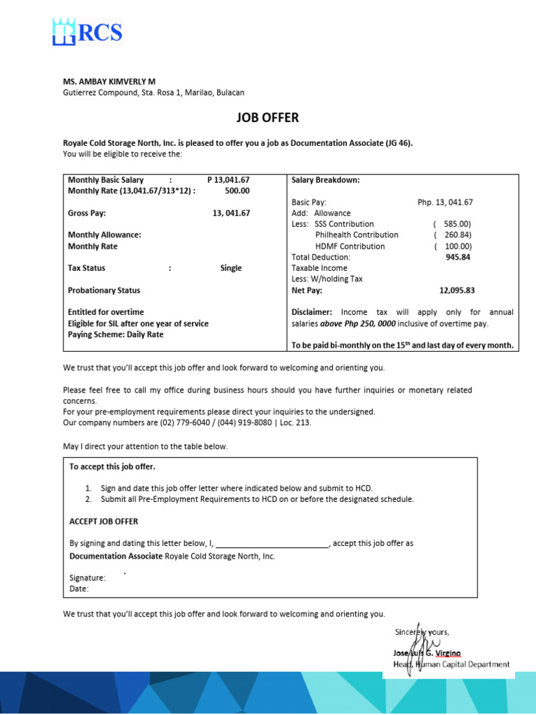 Job Offer_ambay, Kimverly.odt-1 | PDF | Economies | Public Finance