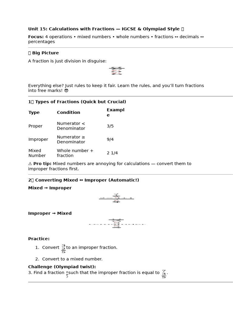 Unit 15 Fractions | PDF | Mathematical Objects | Mathematical Concepts