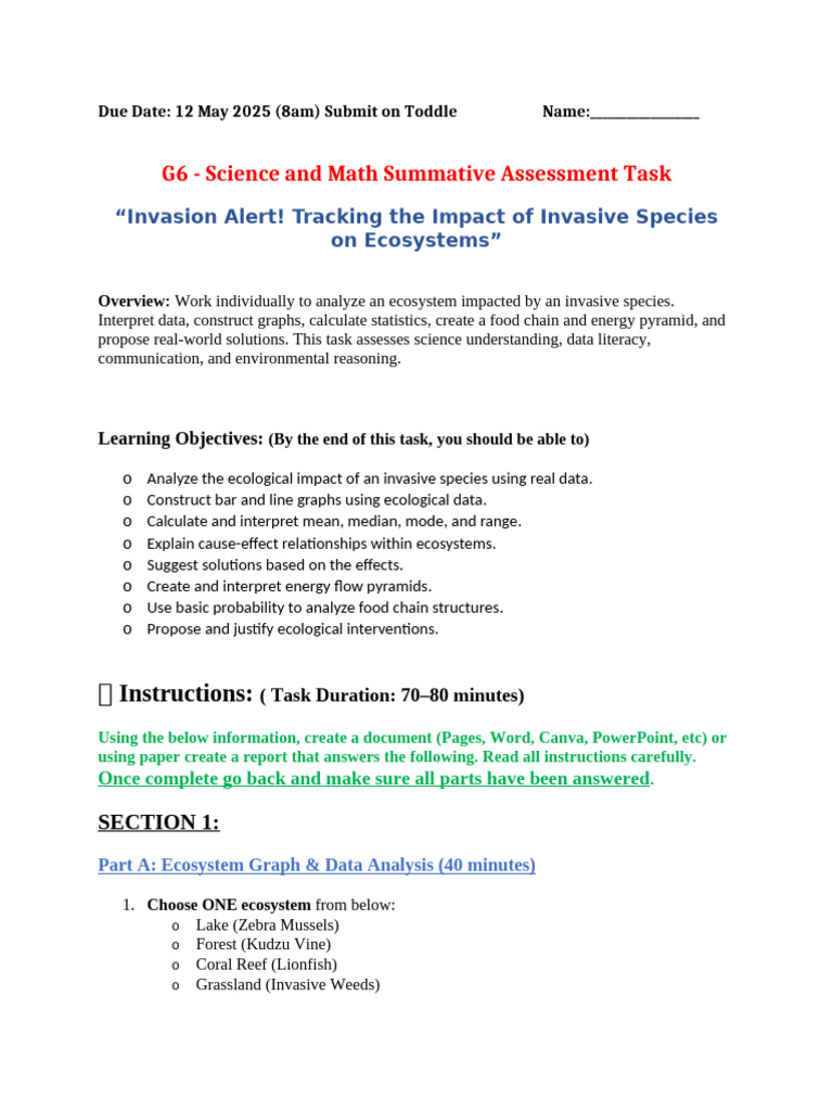 Invasive Species Impact Assessment Task | PDF | Invasive Species | Ecology