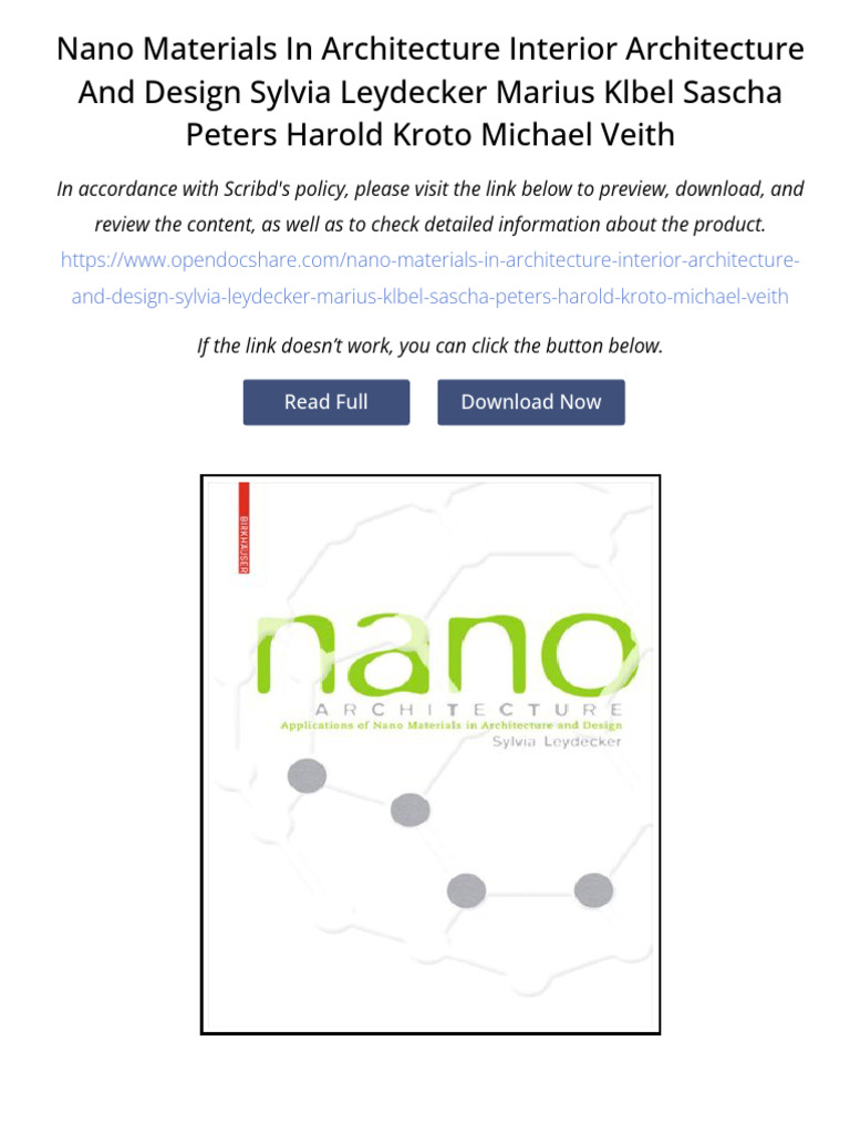 Nano Materials In Architecture Interior Architecture And Design Sylvia Leydecker Marius Klbel ...