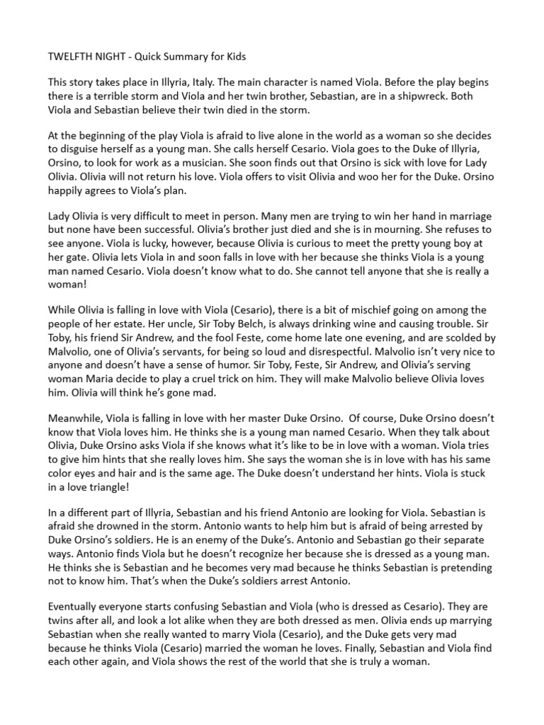 Summary of Shakespeare's Play Twelfth Night | PDF | Twelfth Night
