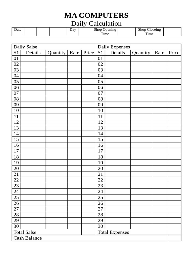 Daily Sales and Expense Tracker | PDF