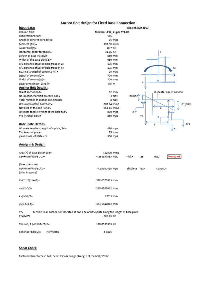Bolt and Base Plate Design | PDF | Strength Of Materials | Applied And ...