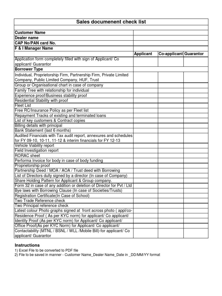 Checklist for loan proposal | Invoice | Sole Proprietorship