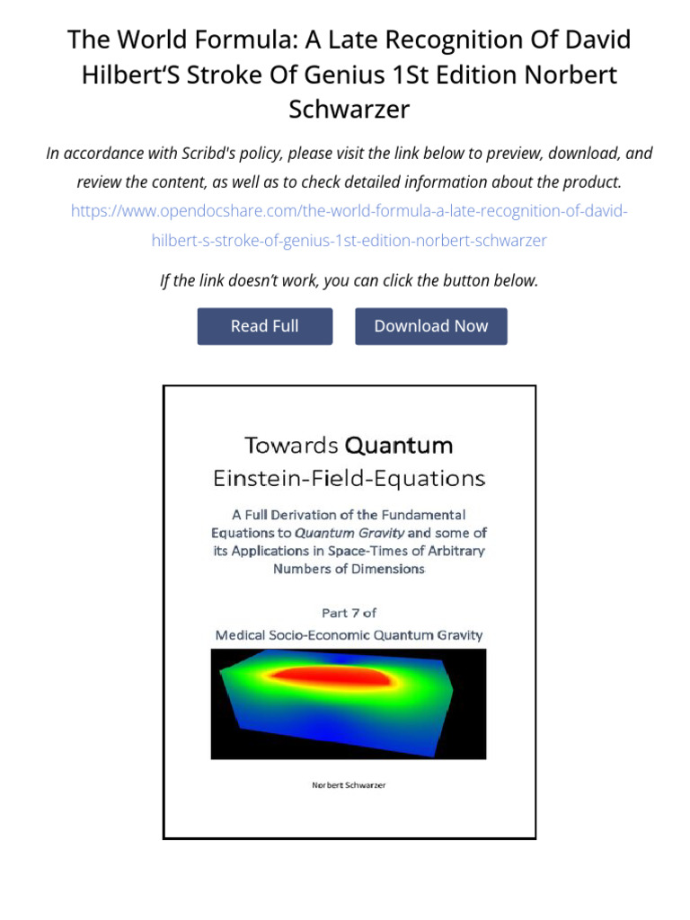 The World Formula: A Late Recognition of David Hilbert‘s Stroke of ...