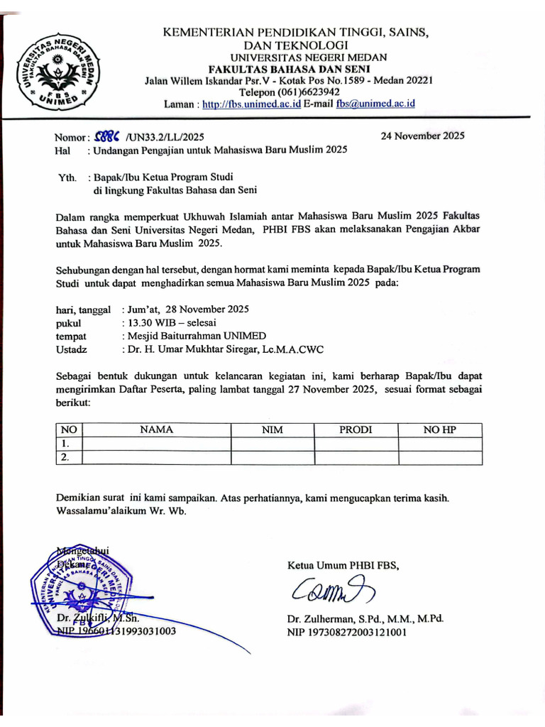 Undangan Pengajiwn MABA Muslim 2025 | PDF
