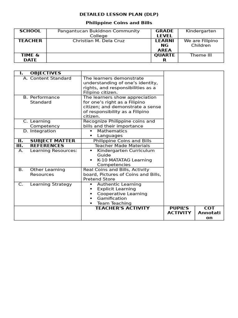 DLP Kinder | PDF | Lesson Plan | Learning