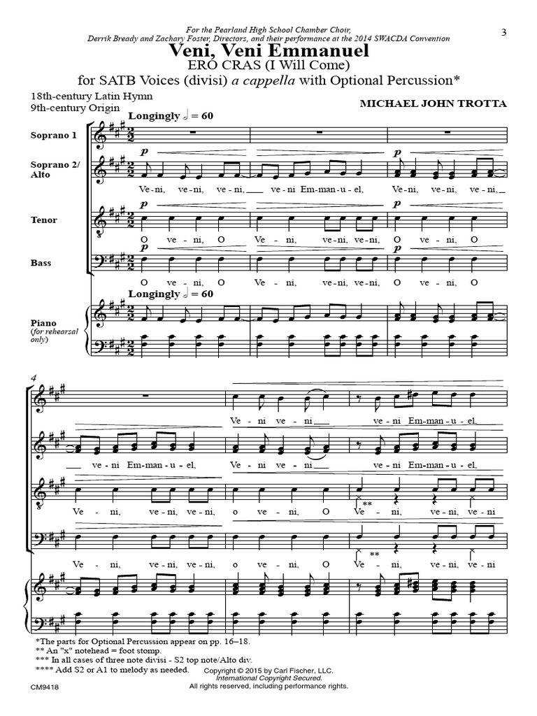 Veni Veni Emmanuel (SATBdiv) - J. Trotta | PDF