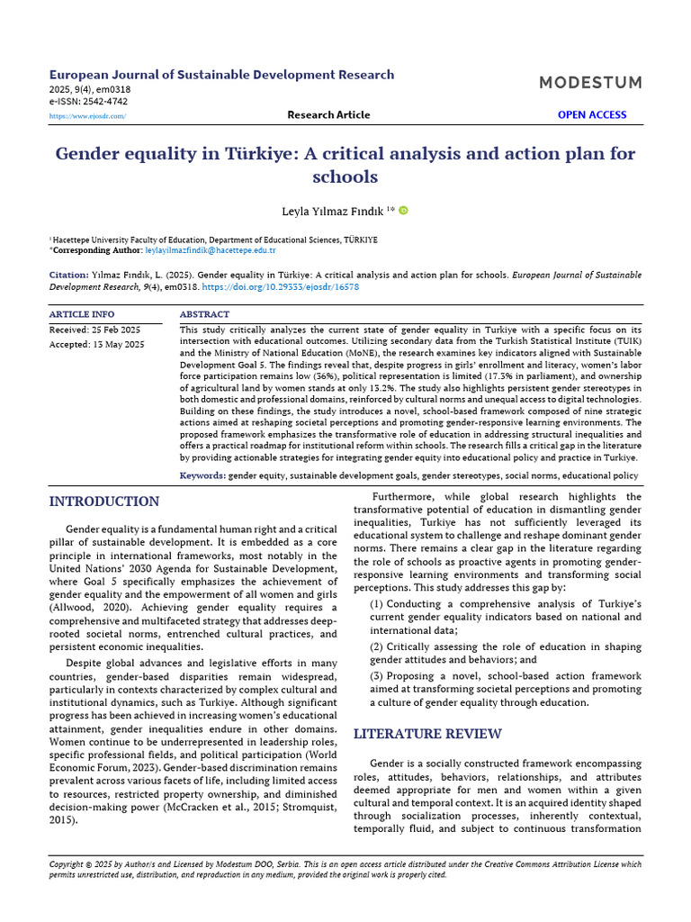 Gender Equality Action Plan for Schools in Türkiye | PDF | Gender ...