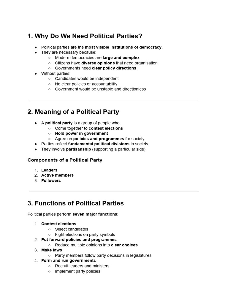 Importance and Functions of Political Parties | PDF | Political Parties ...