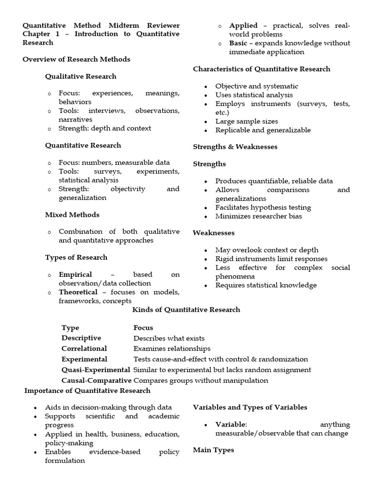 Quantitative Method Midterm Reviewer | PDF | Quantitative Research | Statistics