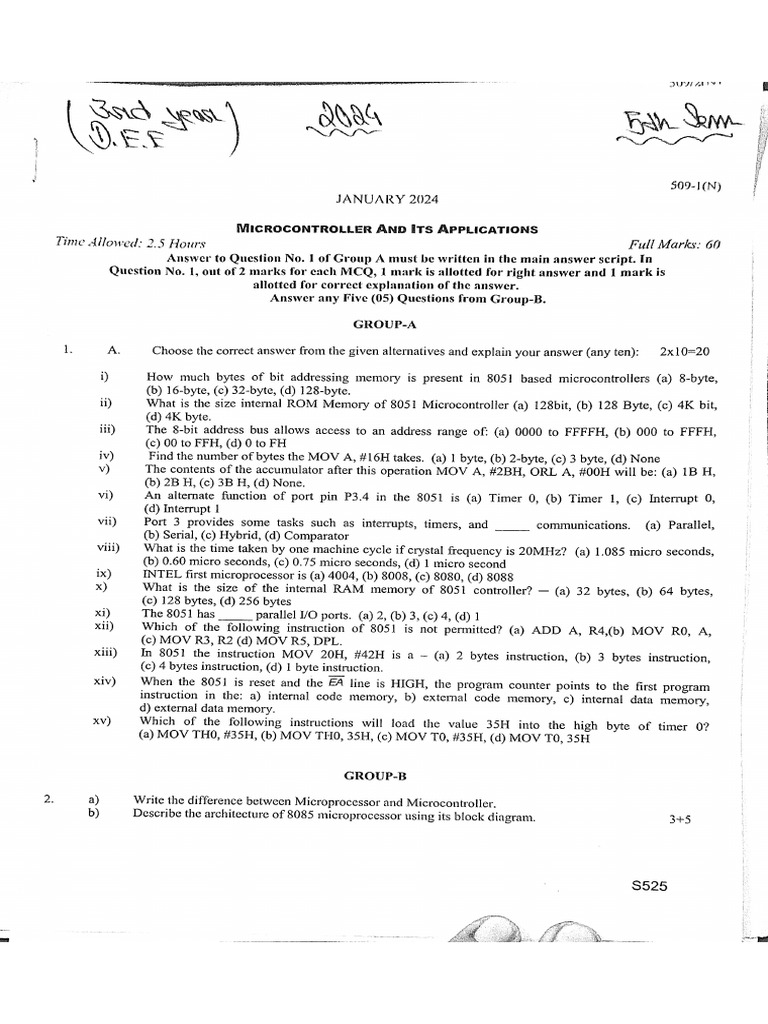 2024 5th Sem Question Paper | PDF | Electrical Wiring | Programmable Logic Controller